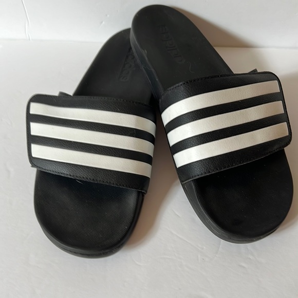 adidas | Shoes | Mens Adidas Slides Black White Striped Straps ...
